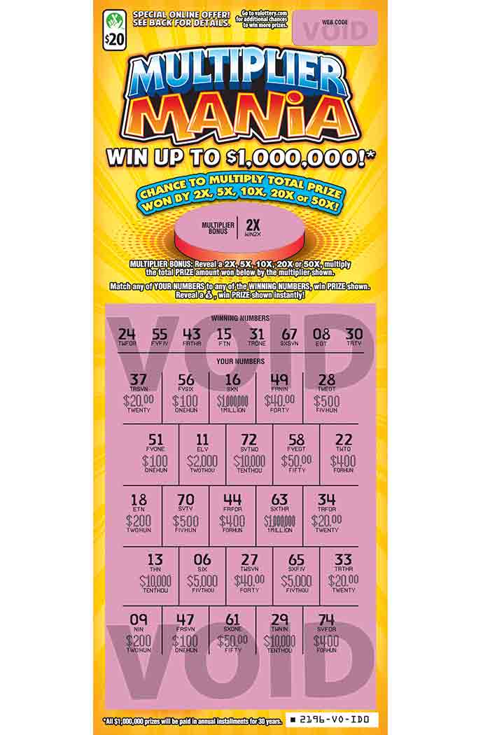 Multiplier Mania Scratcher #2196 | Virginia Lottery